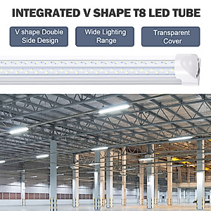 FALANFA 8FT T8 V Shape Integrated Tube Light Double Side 4 Row,120W LED Shop Light Fixture, AC85-277V 14400 Lumens 6000K Cold White, LED Cooler Door Light 6 Pack