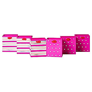 Papyrus 5" Small Gift Bags (Pink Stripes and Hearts) for Birthdays, Bridal Showers, Baby Showers and All Occasions (6 Bags)