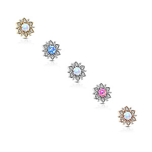 CZ Flower with Opal Center Internally Threaded 14GA Dermal Anchor Top (Opal White)