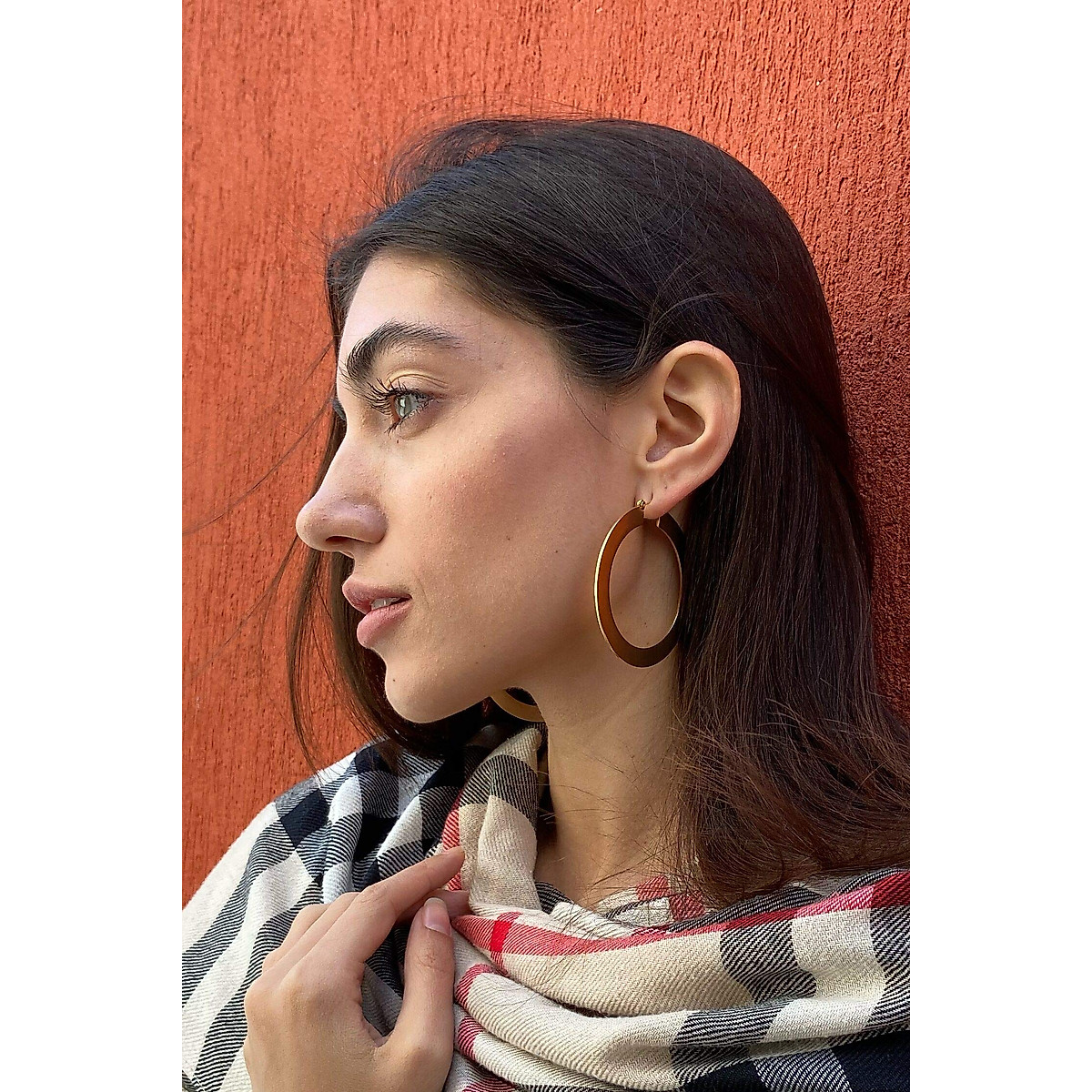 Minimal Bohemian 18K Gold Plated Large Round Hoop Earrings for Women Boho Jewelry Thick Wire (Big Size - 2.32")