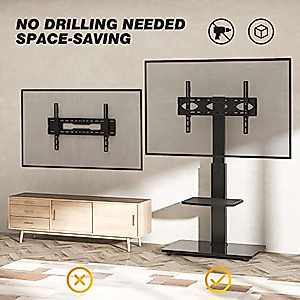 5Rcom TV Stand with Mount, Height Adjustable TV Floor Stand with Shelves for 32 37 43 50 55 60 65 70 inch Plasma LCD LED Flat or Curved Screen TVs, TV Stand for Bedroom, Living Room