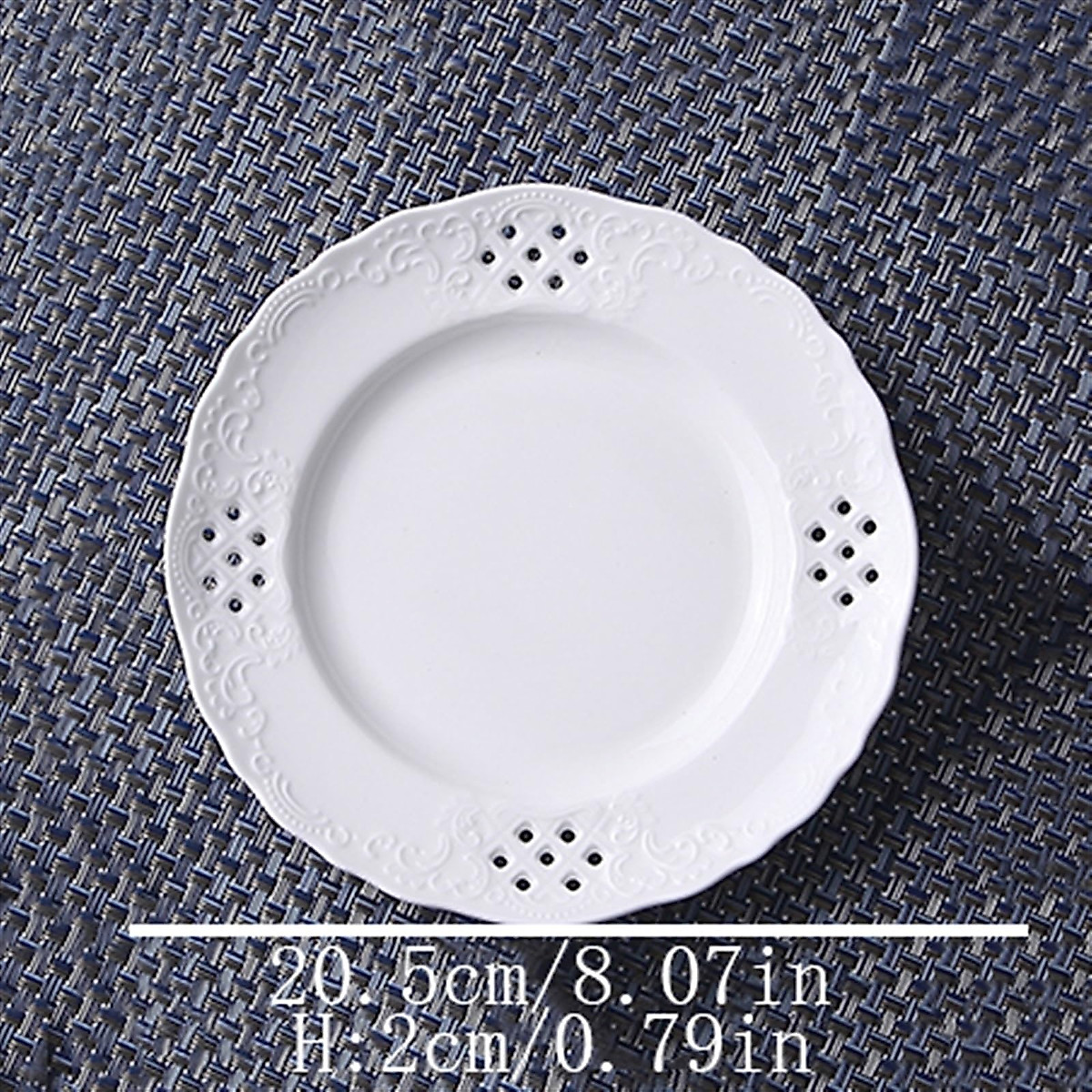 EERINESS Dinner Plates Set Hollow Out Dessert Plate White Disc Home Kitchen Restaurant Coffee Shop Flat Plate Ceramic Fruit Plate Round Fruit Tray Kitchen Salad Bowl (Color : A)