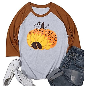 MYHALF It's Fall Y'all Shirts Women Funny Pumpkin Graphic Tee Tops 3/4 Sleeve Fall Raglan Tee (Brown-3, XXL)