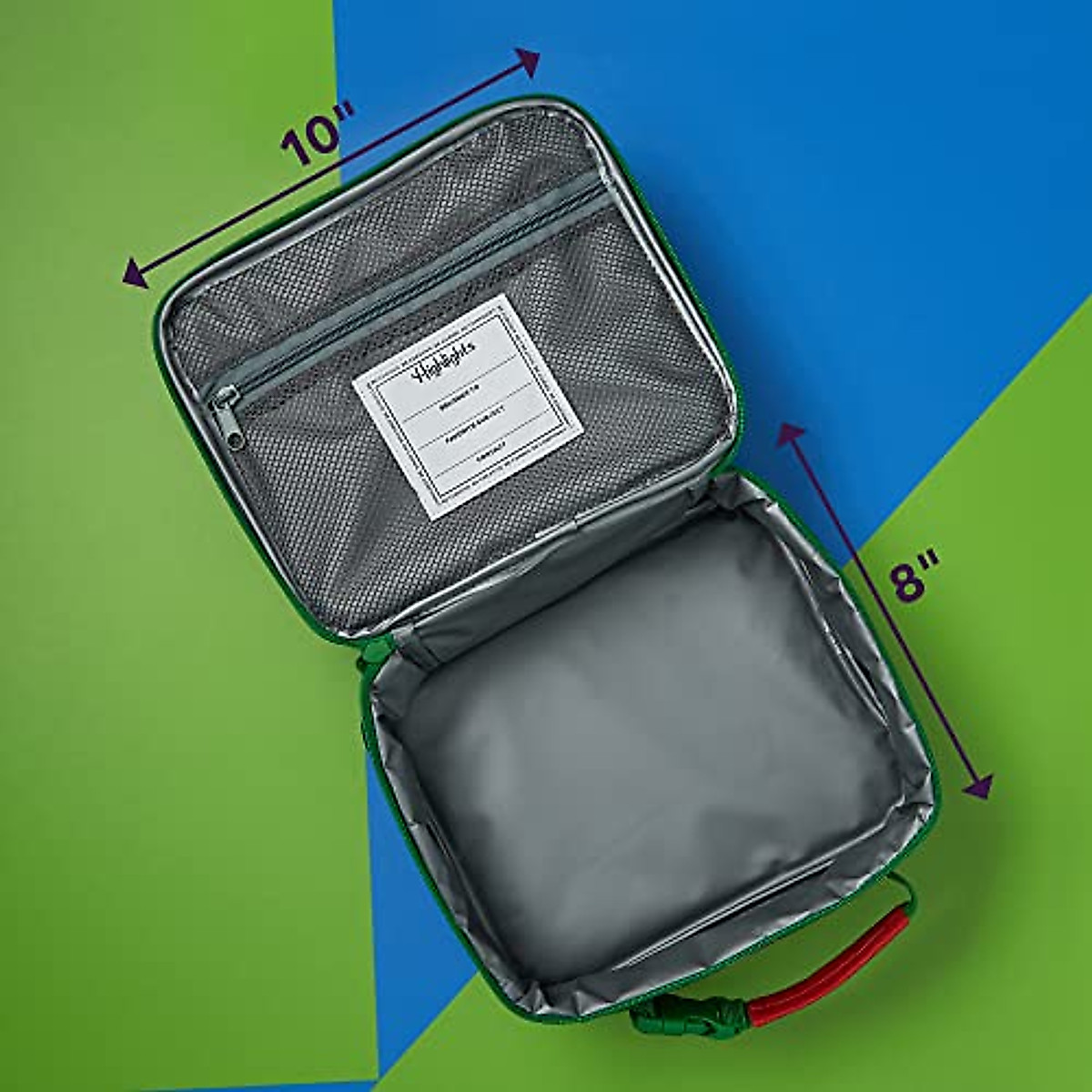 Highlights for Children Lunch Box for Kids, Reusable Insulated Lunch Boxes for Boys and Girls, Food-Safe Easy-Clean Lunch Bag for School (Dinosaur Glow-in-the-Dark - Green)