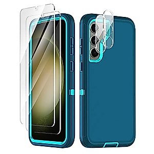 I-HONVA for Samsung Galaxy S23 Case,Galaxy S23 case 6.1" with 2 Pack Tempered Glass Screen Protector+2 Pack Camera Lens Protector Heavy Duty Shockproof 3-Layer Full Body Protection Case,Turquoise