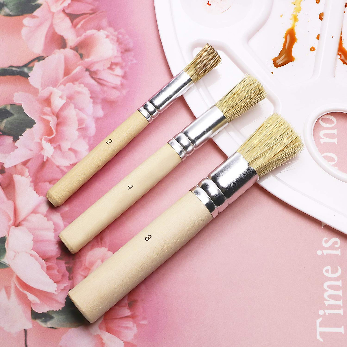 Penta Angel Wooden Stencil Brush Set 3Pcs Natural Bristle Template Paint Brushes for Acrylic Oil Watercolor Art Painting on Wood Wall Paper and Crafts Project DIY