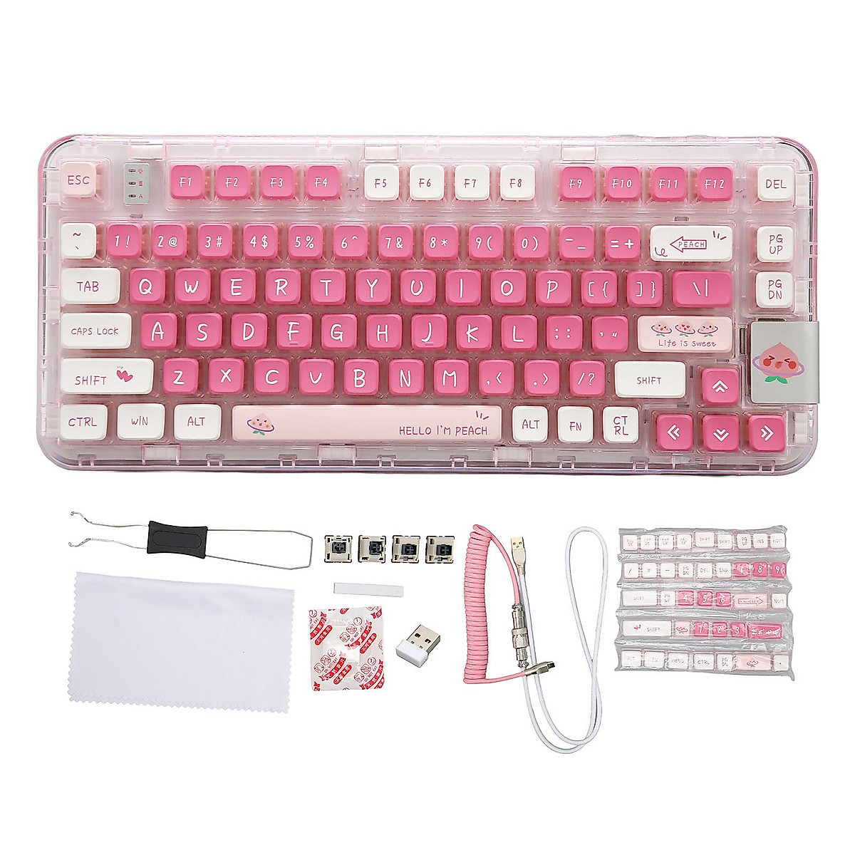 ASHATA Pink Mechanical Keyboard, Bluetooth Cute Keyboard, 2.4G Wireless Type C Wired Gaming Keyboard with RGB Backlight for iOS for Windows
