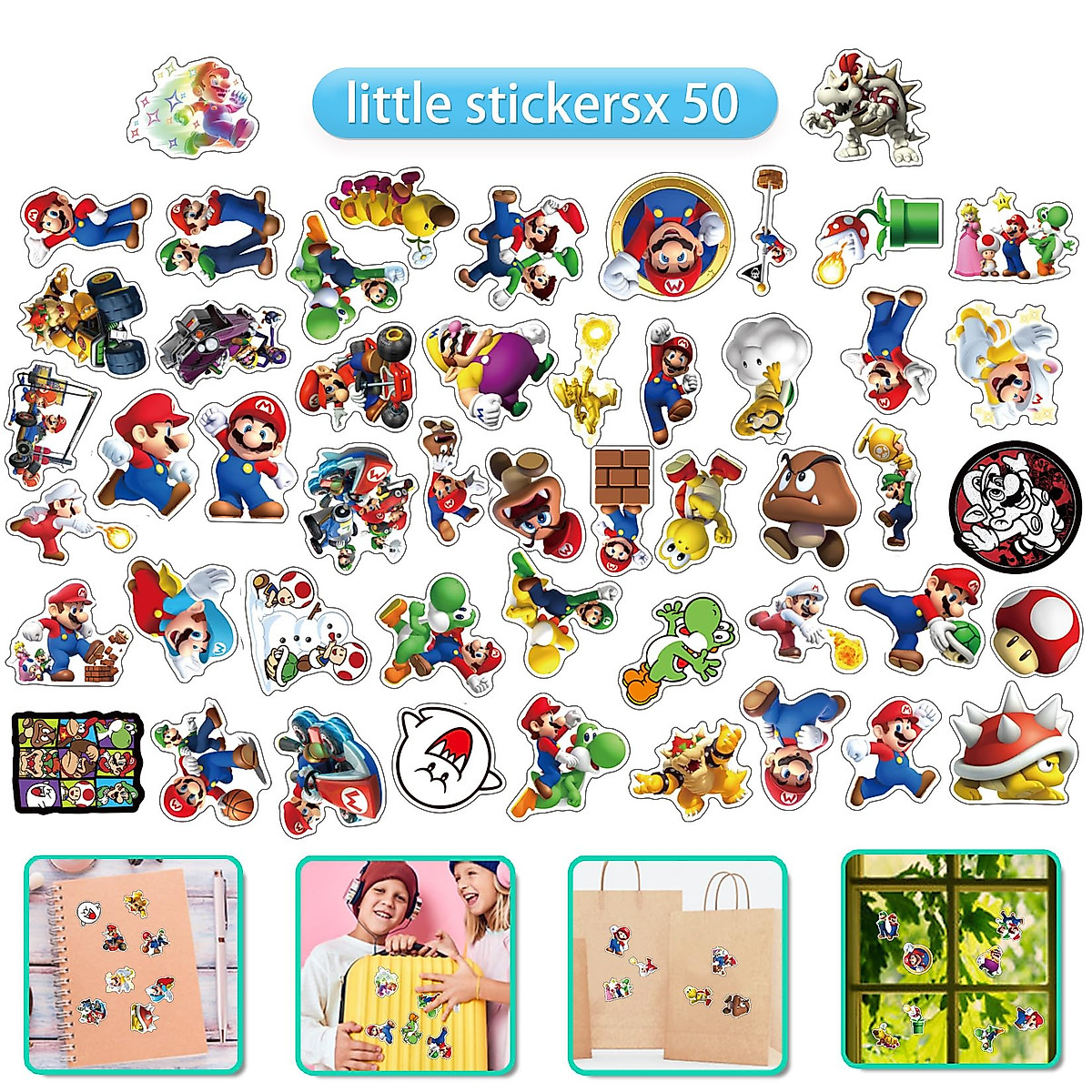 Mario Birthday Party Favors, 98 Pcs Mario Party Decorations Supplies include Mario Gift Bags, Stamps, Mini Notebooks, Keychains, Stickers Best Gift Bag Filler for Themed Party.