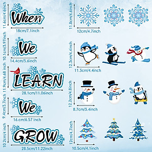 58 Pcs Winter Cutouts Classroom Bulletin Board Decoration Snowflake Snowman Penguin Christmas Tree Cut Outs When We Learn We Grow Positive Paper Cut Outs for Kids Classroom School Office Home Nursery