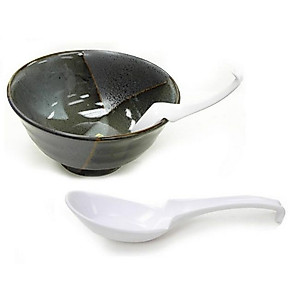 JapanBargain 2777x6, Chinese Soup Spoons Asian Korean Japanese Wonton Soba Rice Pho Ramen Noodle Spoon Notch and Hook Ladle Style Spoon Set of 6, White