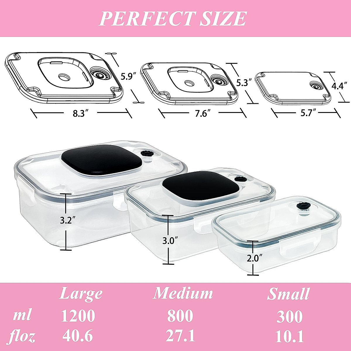 HelpyLife Vacuum Seal Containers for Food Storage, Press Out Excess Air Preserve Food Freshness, BPA Free Meal Prep Vacuum Containers for Fruits, Vegetables, Lunch, Leftovers, Marinating Meat