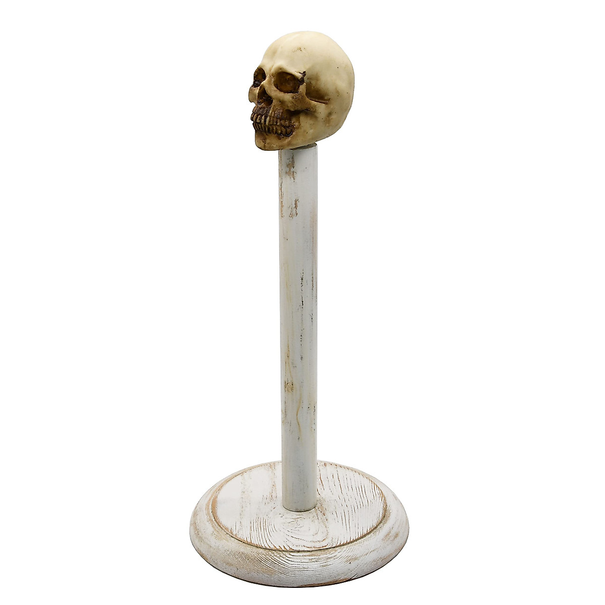 Rustic Wood Skull Paper Towel Holder Stand Up Paper Towel Holder, Easy One-Handed Tear Kitchen Paper Towel Dispenser with Weighted Base for Standard Paper Towel Rolls,Rustic White