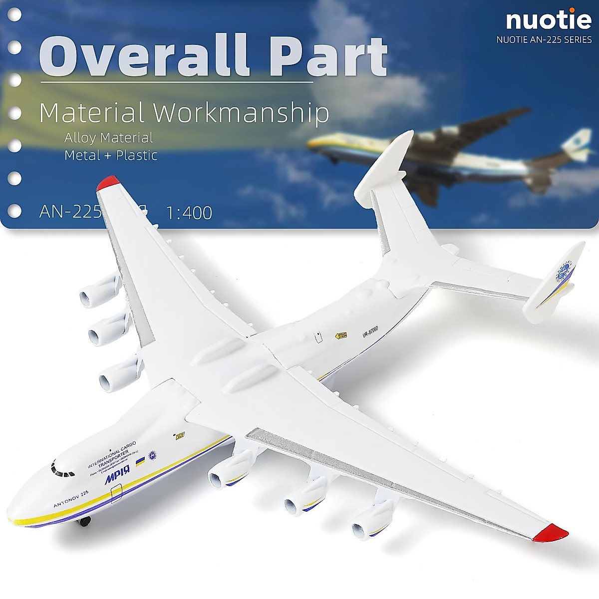 NUOTIE Antonov AN-225 Mriya 1/400 Diecast Aircraft Model Kit Military Transport Airplane Model with Stand for Collections or Gift (Ukrainian Painting)
