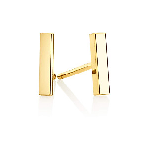 Minimalist 14k Gold Polished Stud Bar Line Stick Earrings, (8.5mm X 2mm) (Yellow Gold)