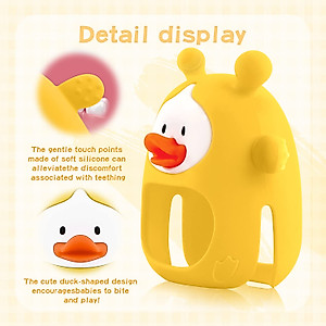 Baby Teething Toys, Duck Baby Teether Toy for Babies 3+ Months, Baby Chew Toys for Sucking Needs, Never Drop Silicone Baby Mitten Teether for Soothing Teething Pain Relief Green