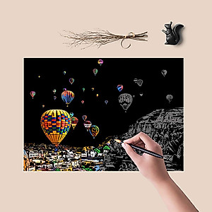 Scratch Painting Kits for Adults & Kids, Rainbow Painting Night View Scratchboard(A4), Crafts Set: 8 Sheets Scratch Cards with 6 tools in Bag - New York, Statue of Liberty, Seattle(America / Europe)