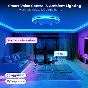 BLNAN Smart RGB LED Flush Mount Ceiling Light, 13 Inch 24W Dimmable Color Changing Wired Lamp Fixture with Remote Control, Works with Alexa Google Home Tuya App for Bedroom Living Kids Room Party