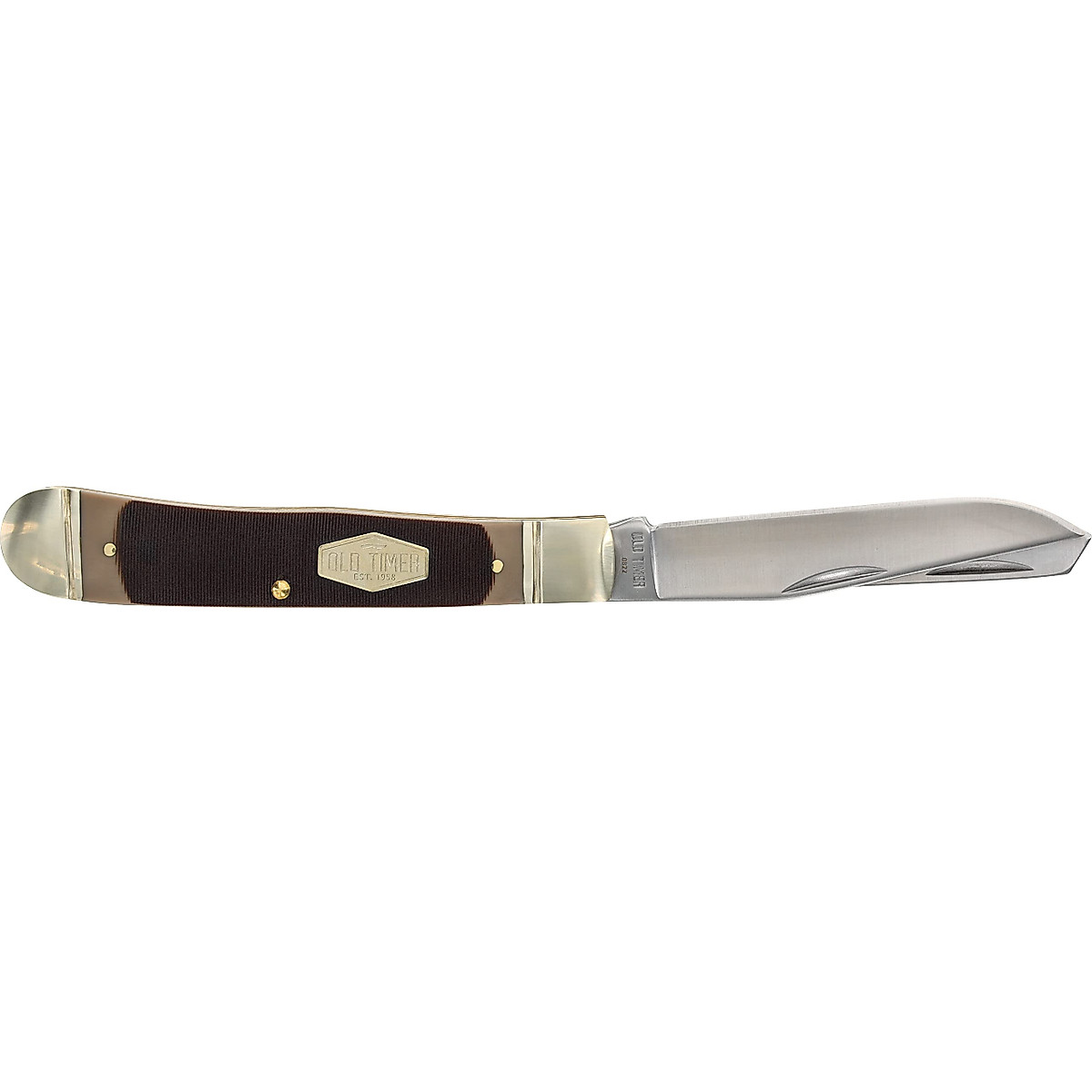 Old Timer 296OT Trapper 7.3in Traditional Folding Pocket Knife with 2 High Carbon Stainless Steel Blades, Ergonomic Sawcut Handle, and Convenient Size for EDC, Hunting, Carving, Camping, and Outdoors