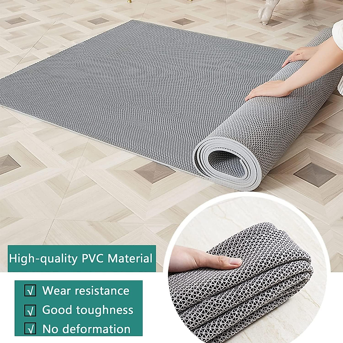 MYOYAY Commercial Drainage Mat 3x10 Ft 0.22'' Thick Drainage Non-Slip Mat PVC Drainage Rug Floor Mat Mesh Holes Pool Drain Floor Mat Roll for Restaurant Kitchen Bars Patio Bathroom Wet Area(Gray)