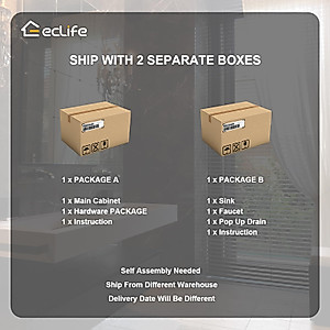 eclife 24" Bathroom Vanities Cabinet with Sink Combo, Wall Mounted Floating Cabinet W/Decor Line, Soft-Close System, 2 Extra Big Drawers, Matte Black Faucet, Black