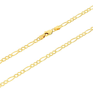 Nuragold 14k Yellow Gold 3.5mm Solid Figaro Chain Link Bracelet, Mens Womens Jewelry 7" 7.5" 8" 8.5" 9"