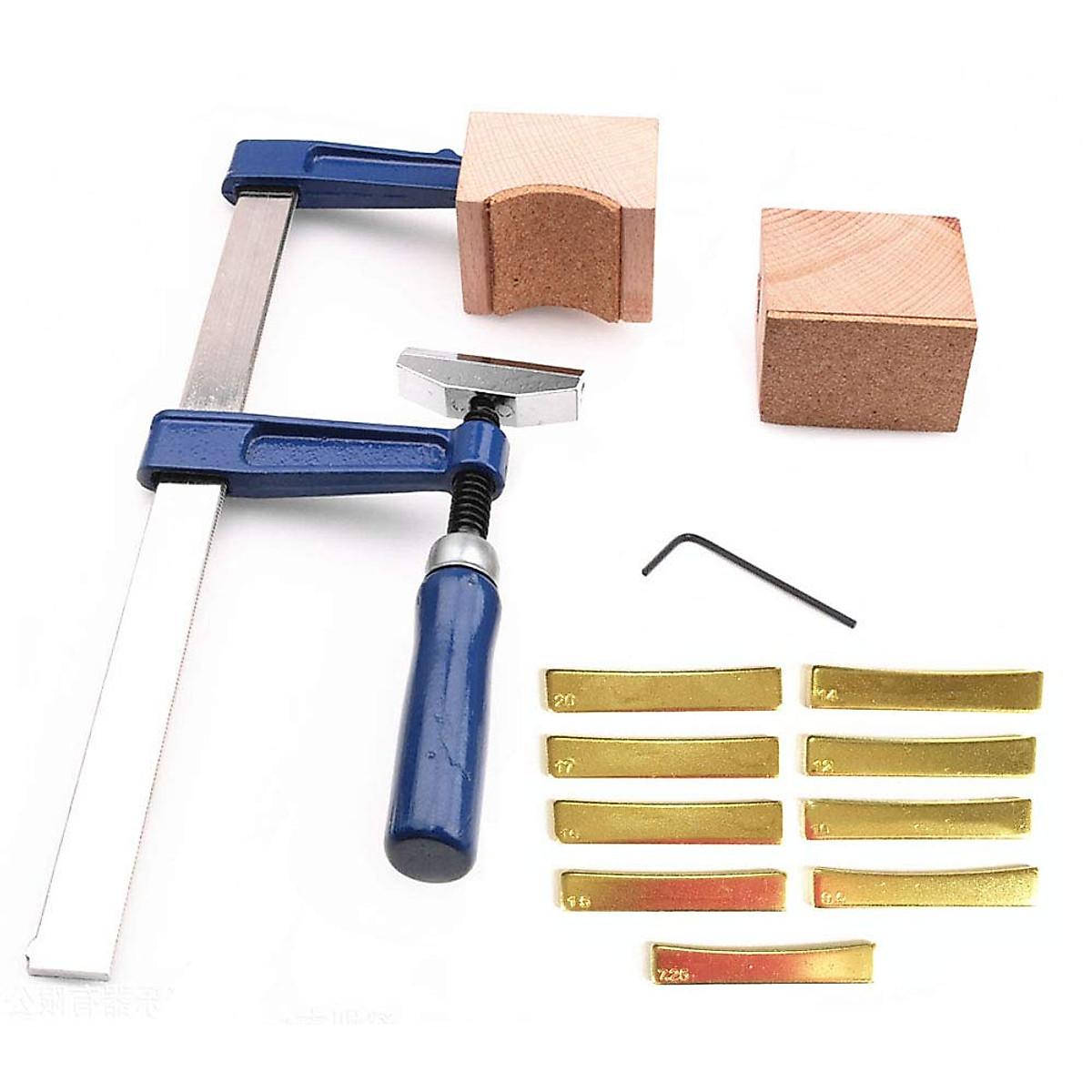 Jiayouy Guitar Bass Fingerboard Fret Press Insert Tool + 9Pcs Radian Fret Press Caul Inserts with 2pcs Wooden Soundhole Cauls, Hex Wrench