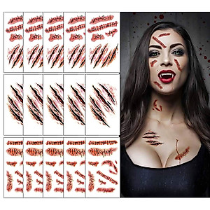 Halloween Scar Scab,15 Sheets Waterproof Temporary Tattoos Sticker for Masquerade, Prank Makeup Props,Party Costume