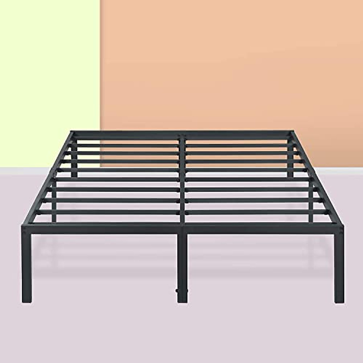 PrimaSleep 18 Inch Heavy Duty Steel Slat Anti-Slip Support, Easy Assembly Platform Bed frame, Noise Free Steel Mattress Foundation, Maximum Storage, No Box Spring Needed, Black, Full Size