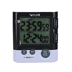 Taylor Dual Kitchen Timer and Digital Clock, Plastic, 24 Hours