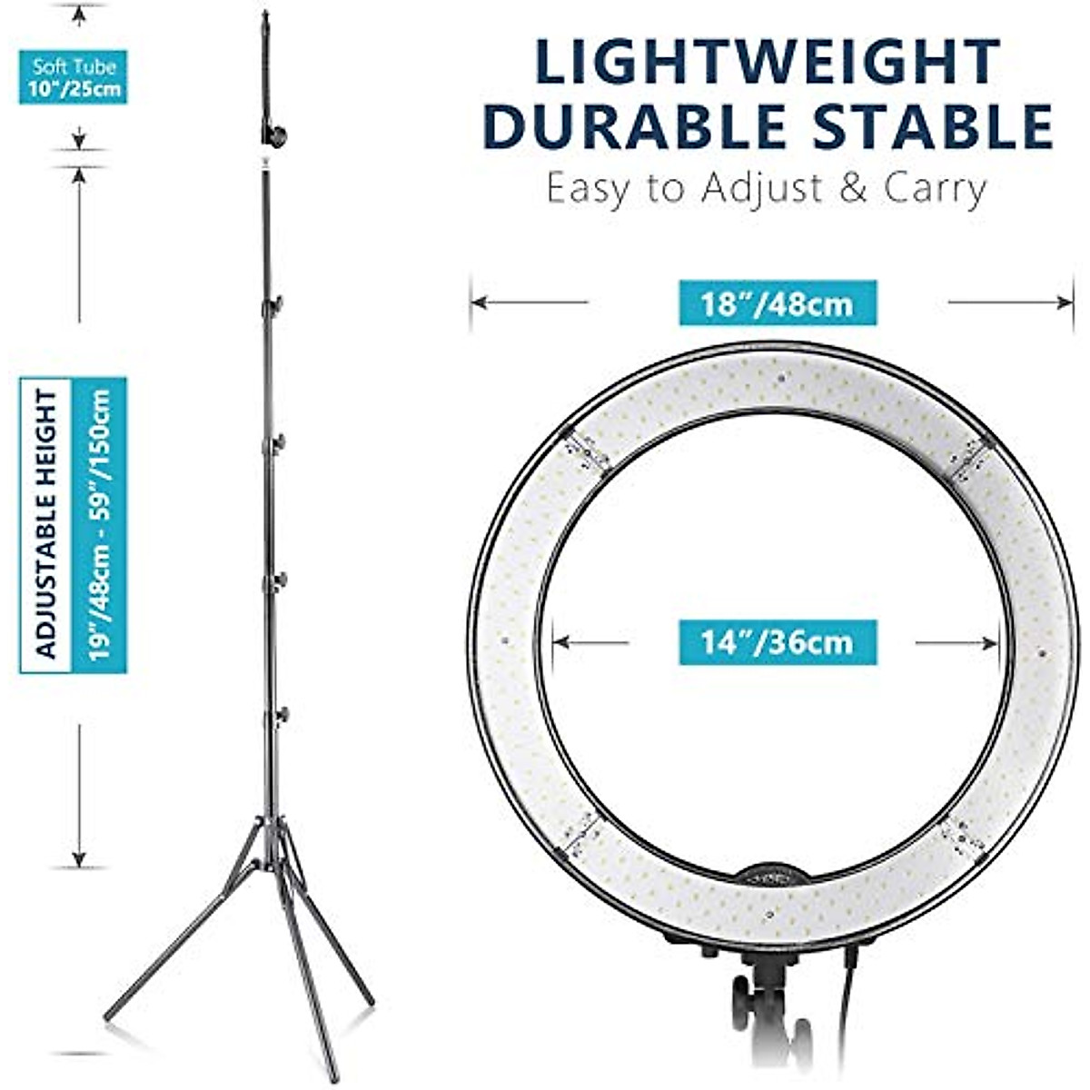 Neewer 18"/48cm LED Ring Light: 52W Dimmable LED Ringlight Makeup Selfie Light Ring with Stand/Soft Tube/Phone Holder/Filter for Camera Phone Photography YouTube TikTok Video Blogging Live Streaming