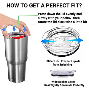 sweetfamily 2 Replacement Lids for Stainless Steel Tumbler Travel Cup,3.1 to 3.15 INCH Cup Mouth Compatible with YETI Rambler and More Tumbler Cups,Spill Proof Splash Resistant Sliding Covers (20 OZ)