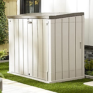 Toomax Stora Way All-Weather Outdoor XL Horizontal 5' x 3' Storage Shed Cabinet for Trash Can, Garden Tools, & Yard Equipment, Taupe Gray/Brown