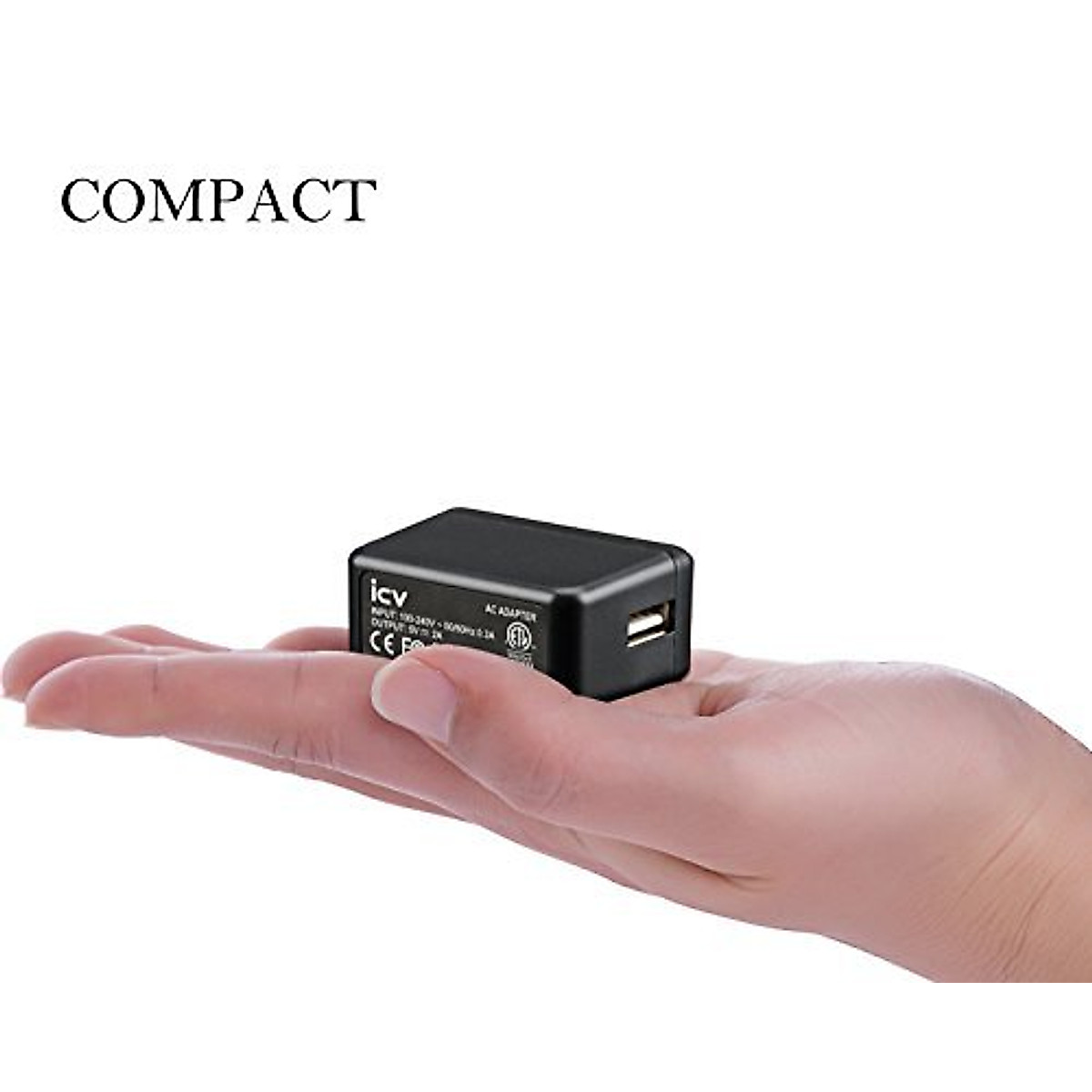 icv USB Wall Charger – 5V 2A AC Power Adapter with US Plug for Phone, Tablet and Other Related USB Powered Devices Small and Lightweight – Designed for Safety