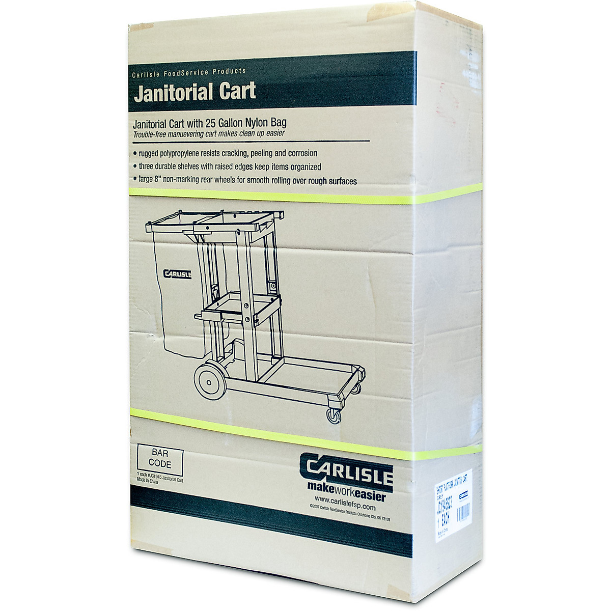 Carlisle FoodService Products Plastic Short Platform Janitorial Cart, 300 lbs Capacity, 45" x 19" x 39", Gray