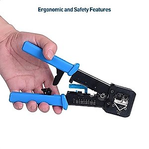 Cable Matters Modular RJ45 Crimp Tool for Pass-Through Connectors (Pass-Through Ethernet Crimper) with Built-in Wire Cutter and Stripper - 10-Pack Pass-Through Cat6 RJ45 Connectors Included