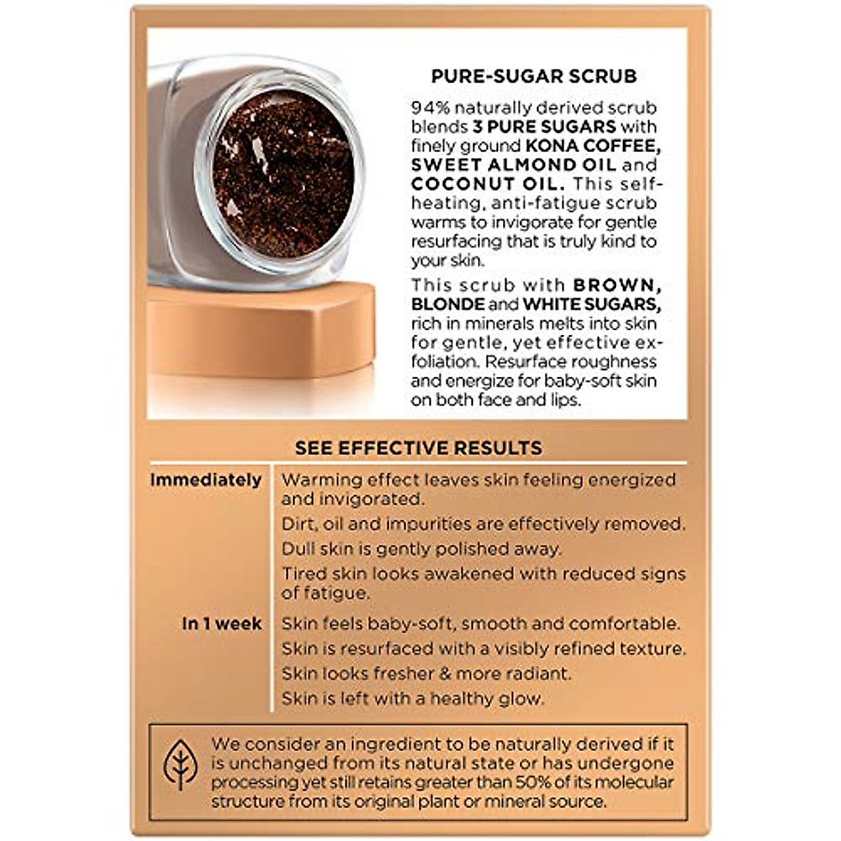 L'oreal Paris Skin Care Pure Sugar Face Scrub With Kona Coffee To Instantly Resurface & Energize for Soft Glowing Skin, 1.7 Ounce