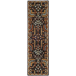 SAFAVIEH Heritage Collection 2'3" x 12' Charcoal / Multi HG409A Handmade Traditional Oriental Premium Wool Runner Rug