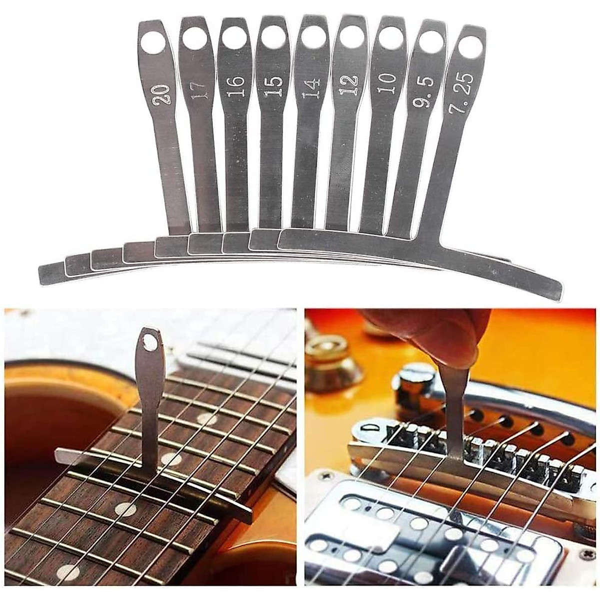 jiayouy Set of 14 Pieces Luthier Tools Set Guitar Neck Notched Straight Edge 9pcs Guitar Radius Gauge String Action Gauge Ruler Fret Rocker Fret Leveling Beam for Guitar and Bass Setup Tool