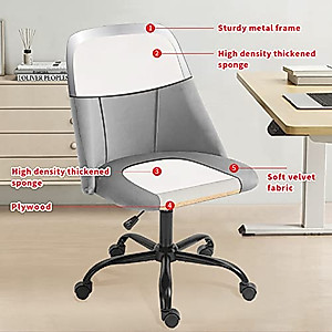 Czlolo Velvet Armless Home Office Desk Chair with Wheels, Swivel Office Guest Chair for Reception Without Arms, Height Adjustable Computer Task Chair for Small Space, Grey