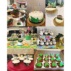 Honbay 48PCS Double Sided Zoo Animal Theme Dessert Muffin Cake Cupcake Toppers Picks Cake Decoration for Jungle Safari Themed Party, Baby Shower or Birthday Party Decoration,etc