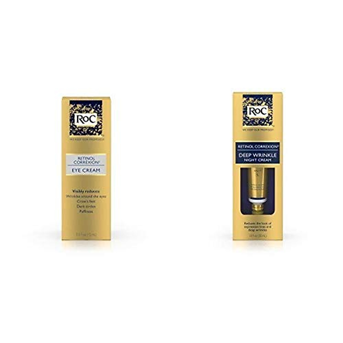 Roc Retinol Correxion Anti-Aging Eye Cream Treatment for Eye Wrinkles, Crows Feet, Dark Circles, and Puffiness .5 fl. oz and Retinol Correxion Deep Wrinkle Anti-Aging with Mineral Extracts, 1 oz