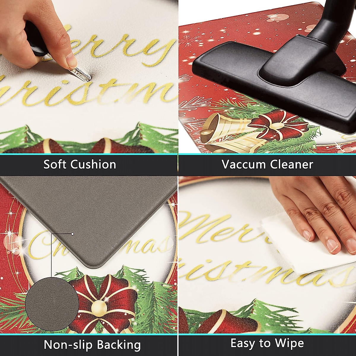 Falflor Christmas Kitchen Rugs and Mats 2PCS Cushioned Anti-Fatigue Kitchen Floor Mats Waterproof Standing Mats for Sink Kitchen Floor Landury