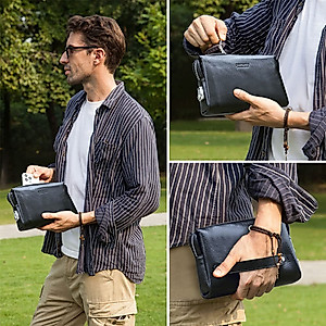 Contacts Clutch Purse Bag Leather for Men Anti Theft Wristlet Handbag Wallet Multiple Compartments Card Phone Holder Travel Bag