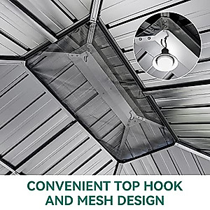 YITAHOME 10x12ft Hardtop Gazebo with Nettings and Curtains, Heavy Duty Double Roof Galvanized Steel Outdoor Combined of Vertical Stripes Roof for Patio, Backyard, Deck, Lawns, Gray