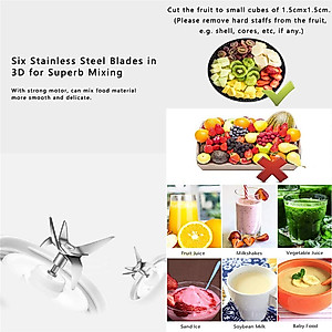 Portable Personal Blender, USB Rechargeable Glass Juicer Cup, 500ml with Travel Lid Small Fruit Mixer for Shakes and Smoothies