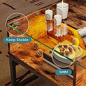 Bestier LED Coffee Tables for Living Room, 42 Inch Wood Center Table with Glass Top for Game Night. Living Room Tables Rustic Brown