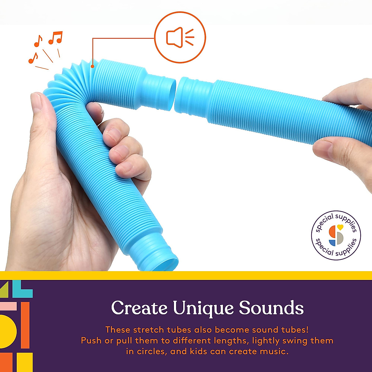 Special Supplies Fun Pull and Stretch Tubes for Kids - Pop, Bend, Build, and Connect Toy, Provide Tactile and Auditory Sensory Play, Colorful, Heavy-Duty Plastic (30)