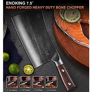 ENOKING Cleaver Knife, 7.5 Inch Hand Forged Meat Cleaver Heavy Duty Bone Chopper German High Carbon Stainless Steel Butcher Knife with Full Tang Handle for Home Kitchen and Restaurant, Ultra Sharp