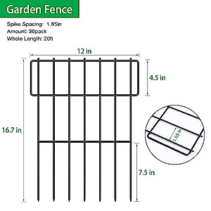 Sunexinlo 20 Packs Garden Fence Animal Barrier Border, 17x12In Short Metal Fencing Panel for Garden Yard Vegetable Flower Beds, 20Ft