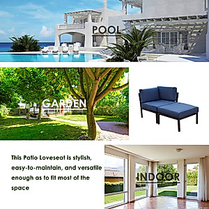 LOKATSE HOME 2 Piece Patio Furniture Set Sectional Balcony Corner Outdoor Loveseat Couch Armchiar Sofa with Ottoman Metal Steel Frame, Blue